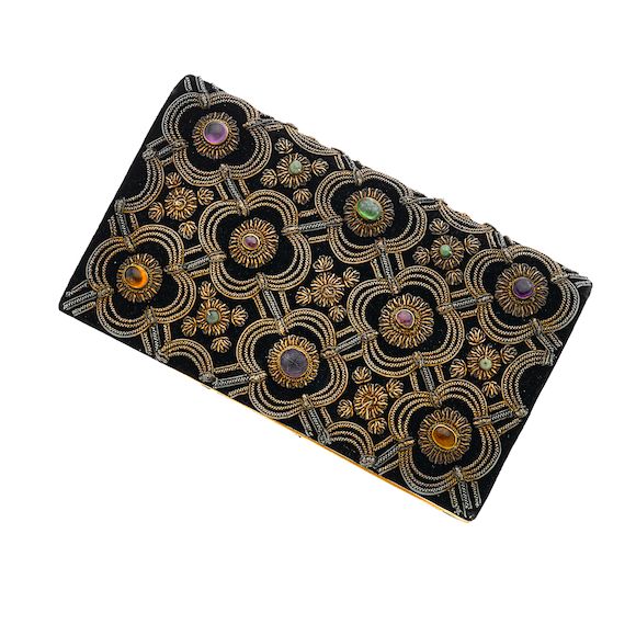 Bonhams : A gem-set, fabric and metal embroidered clutch purse, Van ...