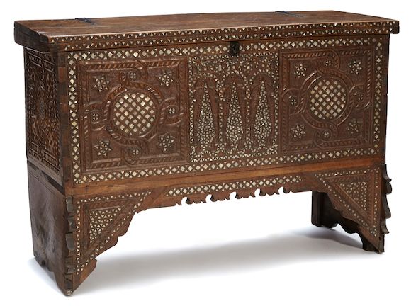 Bonhams : A Levantine shell inlaid hardwood chest