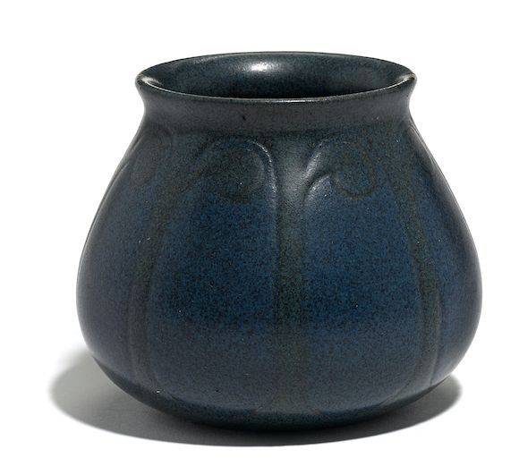 Bonhams : A Marblehead Pottery blue glazed earthenware vase with ...