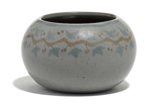 Bonhams : A Marblehead Pottery blue glazed earthenware bowl with ivy ...