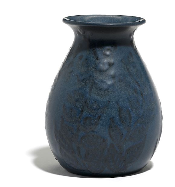 Bonhams : A Marblehead Pottery blue glazed earthenware baluster vase ...
