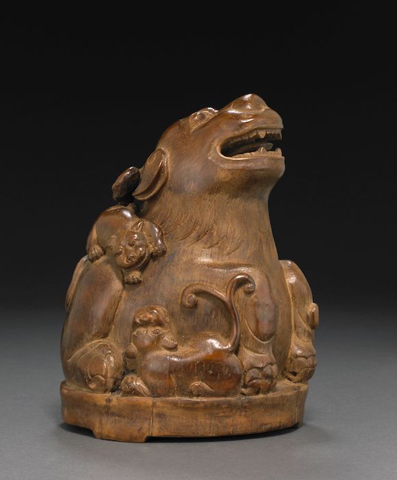 Bonhams : A carved bamboo figure of a mythical beast Late Qing/Republic ...