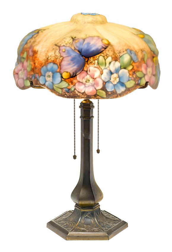 Bonhams : A Pairpoint reverse painted puffy glass and patinated metal ...