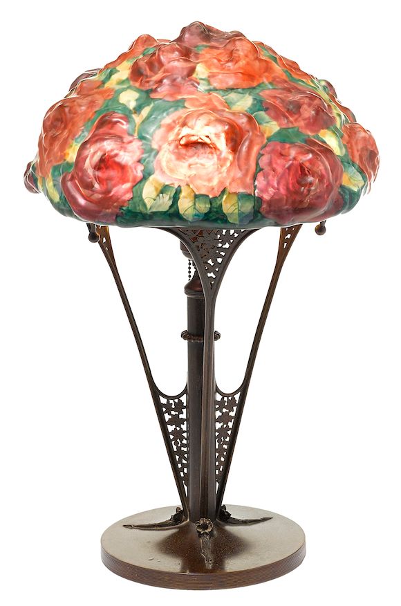 Bonhams : A Pairpoint reverse painted puffy glass and patinated metal ...