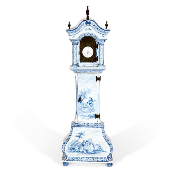 Bonhams : A Dutch delft blue and white diminutive tall case clock model ...