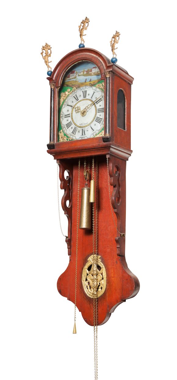 Bonhams : A Dutch hammered brass mounted oak "Staart" wall clock with ...