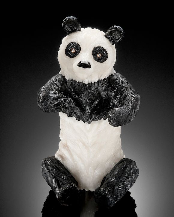 Bonhams : Dolomite and Obsidian Carving of a Panda