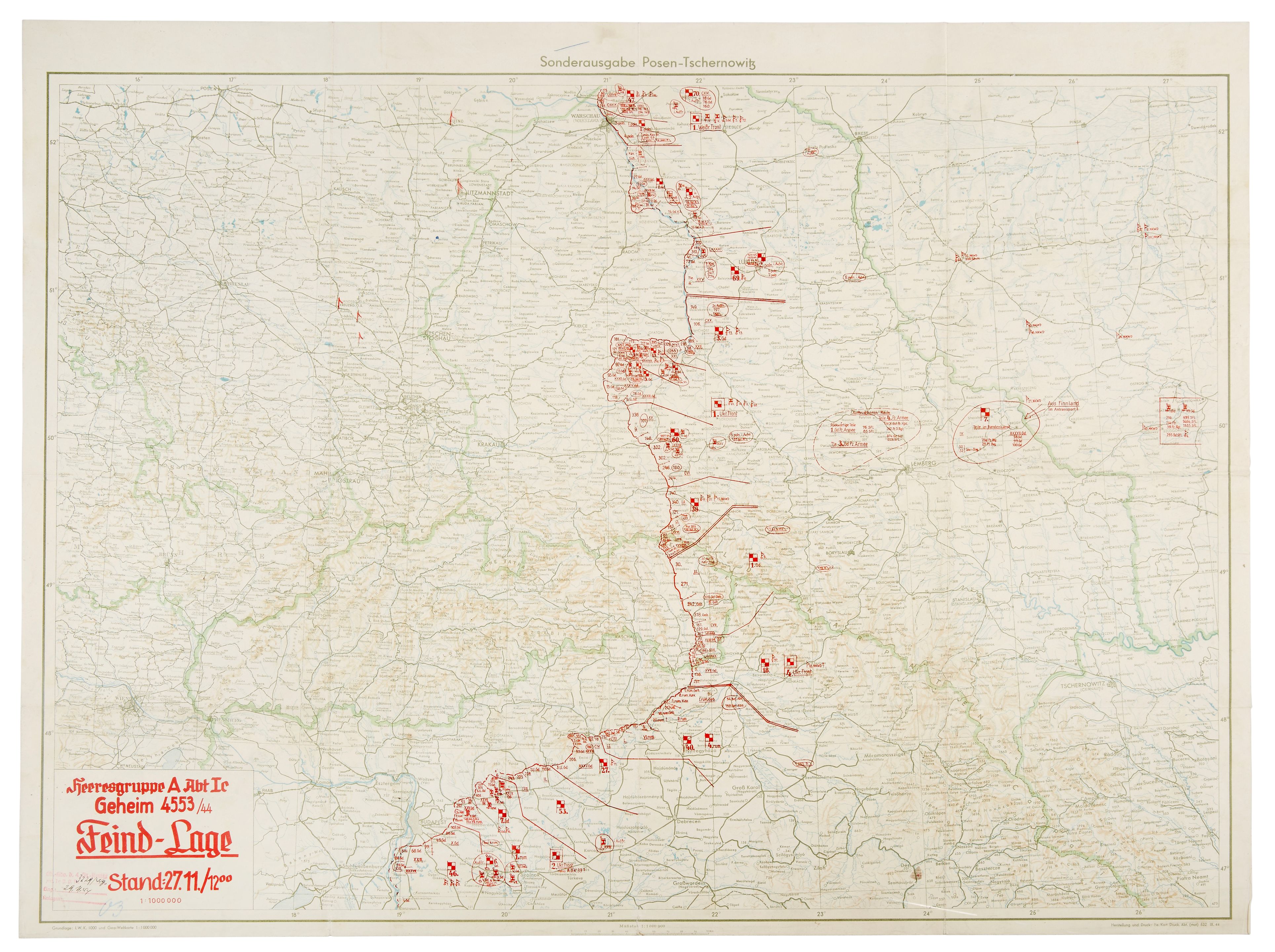 Bonhams : German Strategic Map for the Defense of Posen-Tschernowitz ...