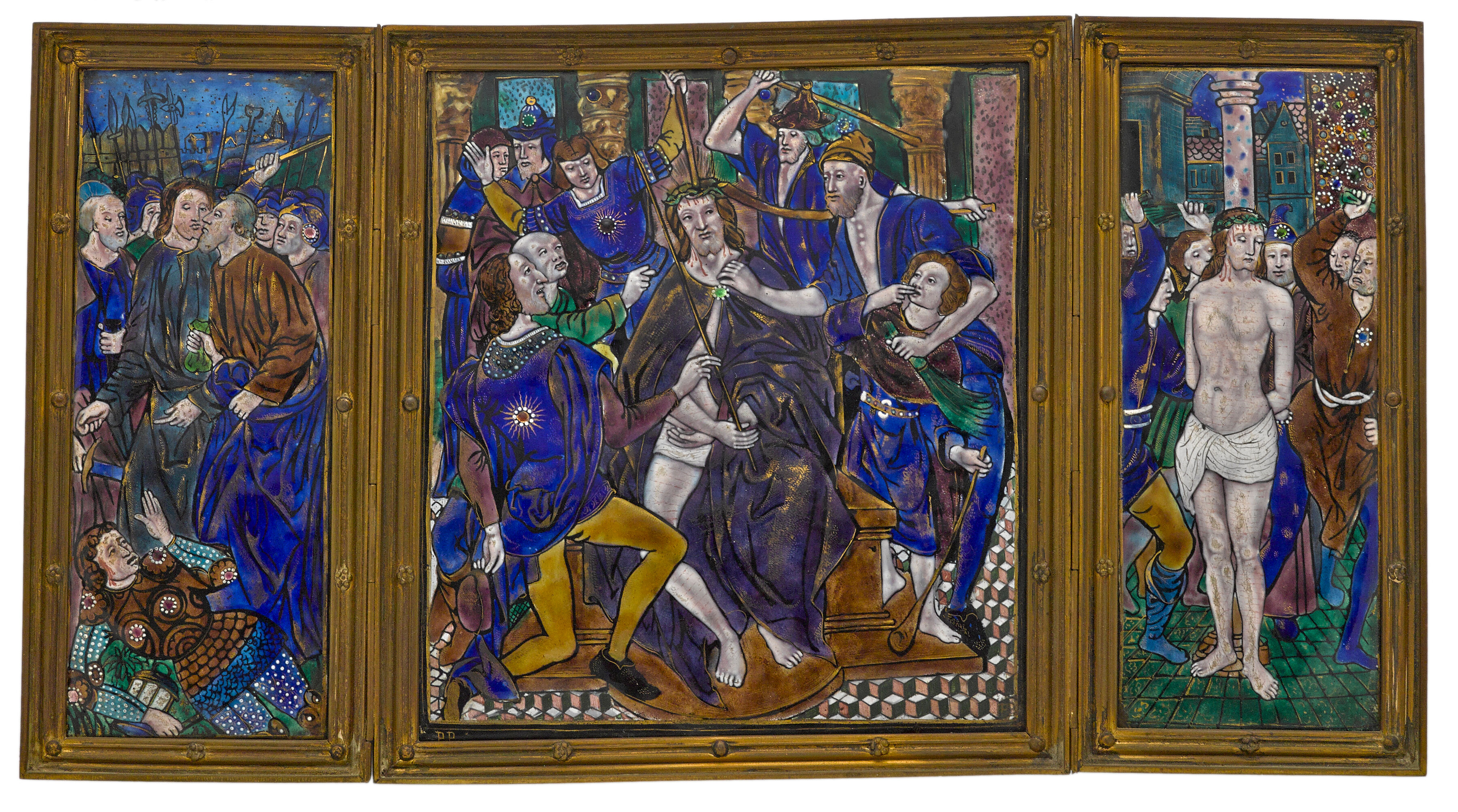 Bonhams : A Limoges enamel triptych depicting three scenes from the life of Christ after Jean ...