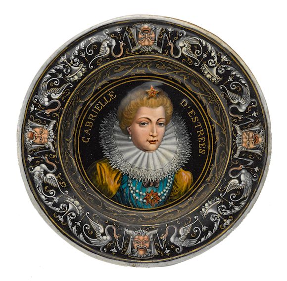 Bonhams : A Limoges enamel plaque: Gabrielle d'Estrée (1573-1599)19th ...
