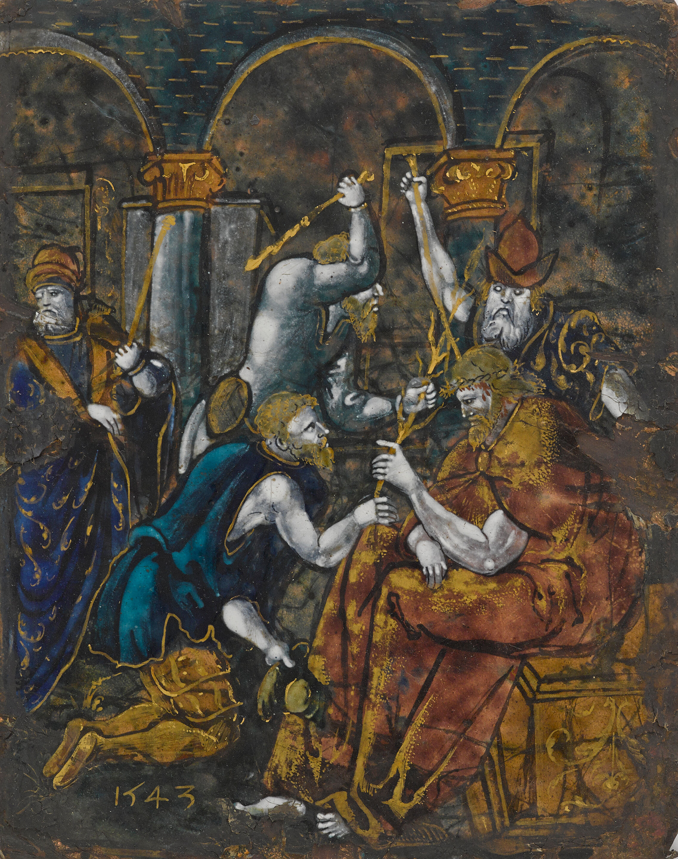 Bonhams : A Limoges enamel plaque depicting the Flagellation of Christ Attributed to Master NB ...