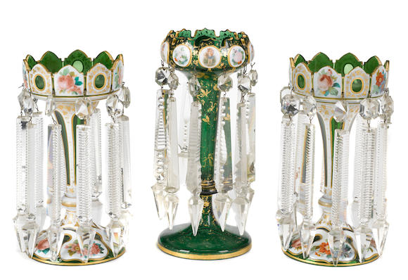 Bonhams A Group Of Three Bohemian Green Cased Glass Lustres