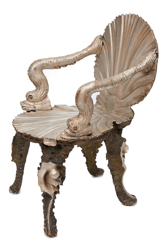 Bonhams : An Italian grotto style silvered wood armchair late 19th ...