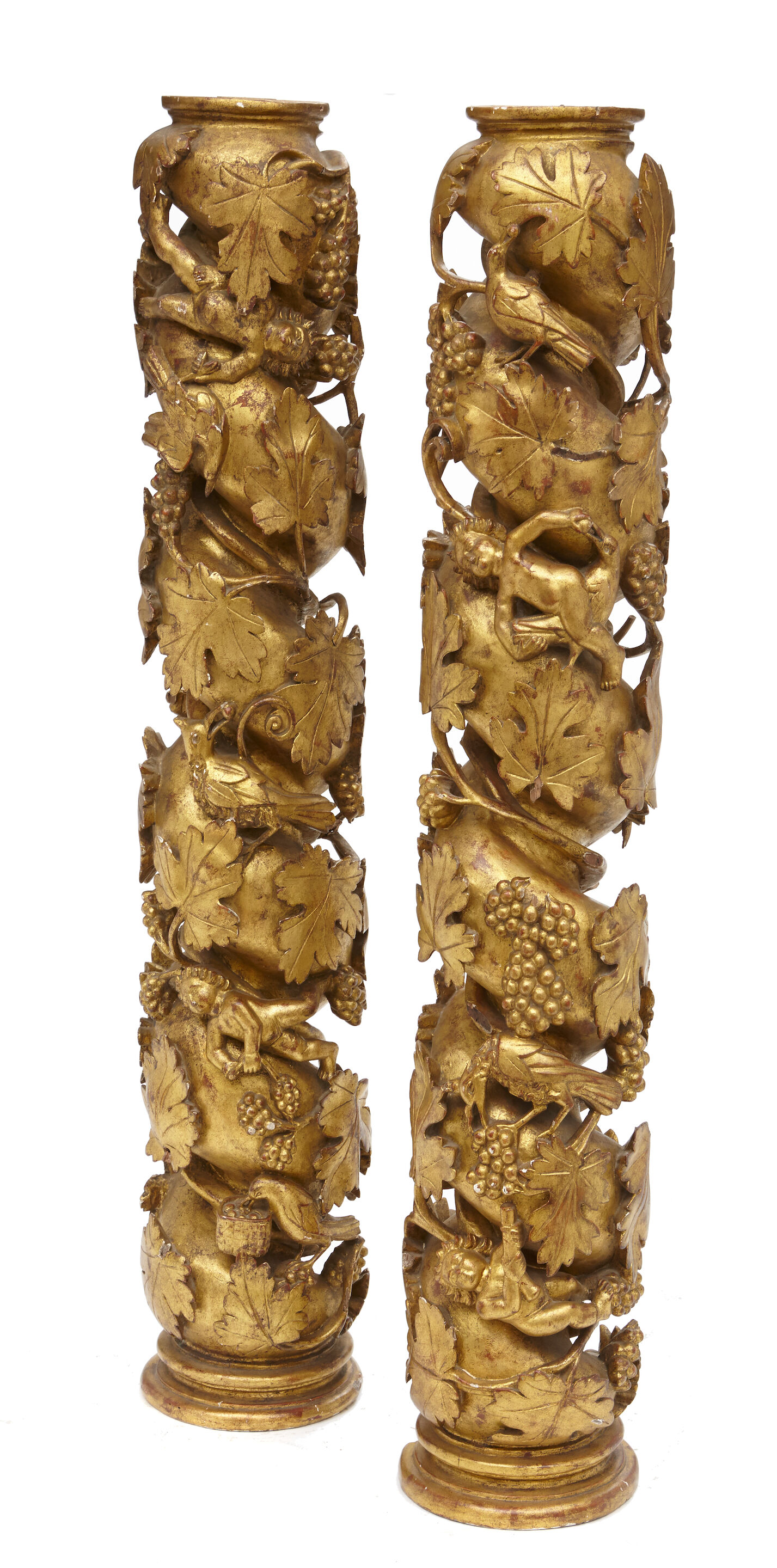 Bonhams : A pair of Spanish Baroque style giltwood Solomonic columns late 18th/early 19th century