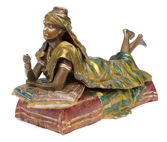 Bonhams : A cold painted and parcel gilt bronze erotic figure of a ...