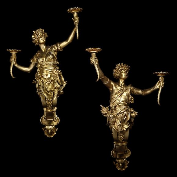 Bonhams : A pair of Belle Époque gilt bronze figural bras de lumière ...