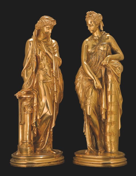 Bonhams : An assembled pair of French Greco Revival gilt bronze figures ...