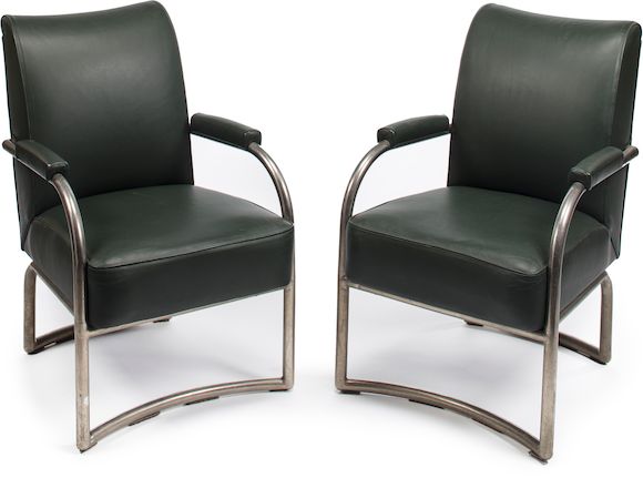 Bonhams : A pair of Marc Simon leather upholstered chromium plated ...