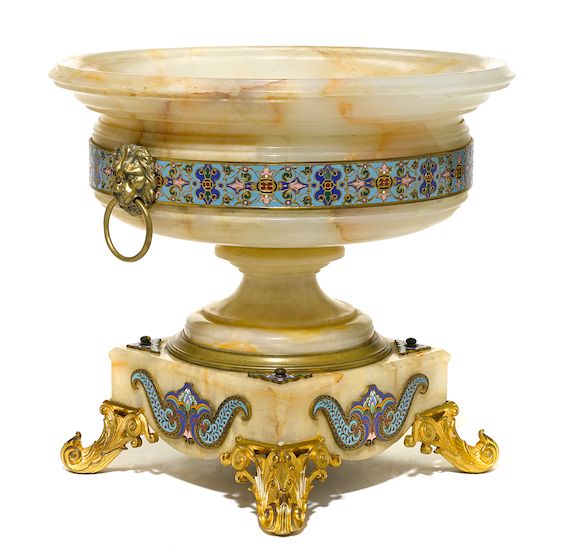 Bonhams : An imposing French gilt bronze mounted onyx and champlevé ...