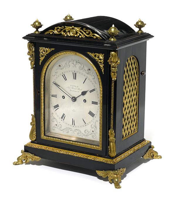 Bonhams : A George III style gilt bronze mounted ebonized bracket clock ...