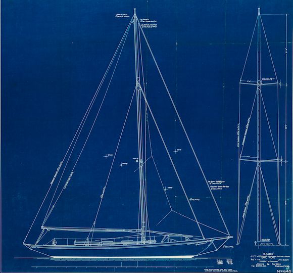 Bonhams : John G. Alden A rigging plan for the cutter yacht Zaida;