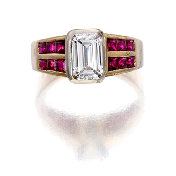 Bonhams : An unmounted diamond with a ruby and 14k gold mounting
