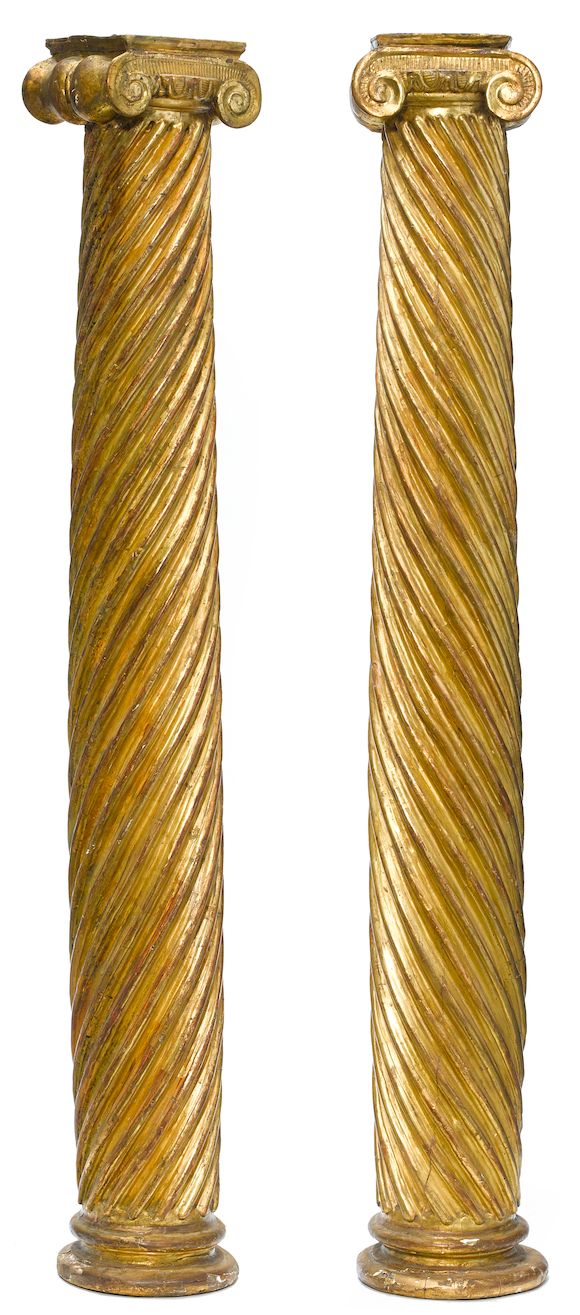 Bonhams : A pair of Spanish Baroque giltwood columns 18th century