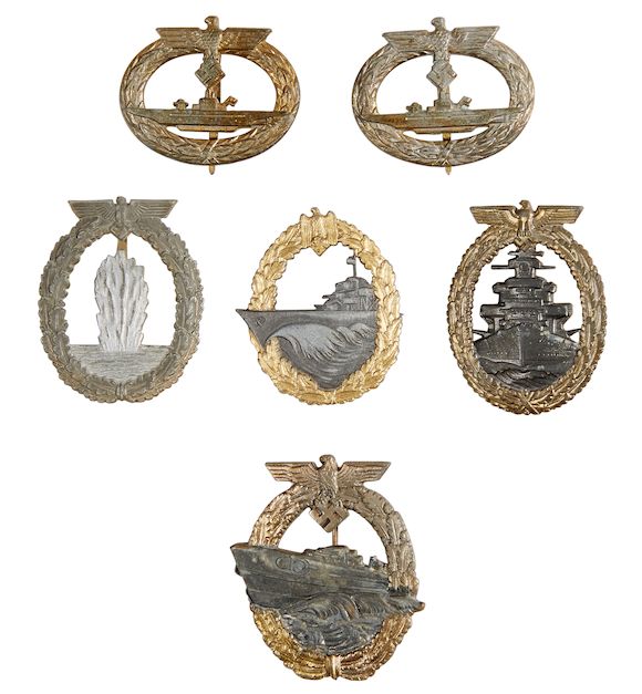 Bonhams : Six World War II German Naval Badges 2-1/2 x 2 in. (6.3 x 5.0 ...