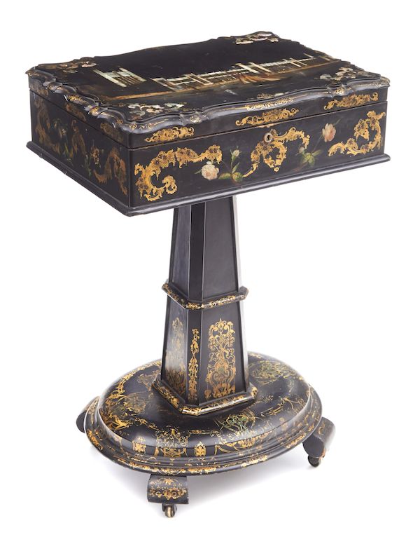 Bonhams : An English papier mâché sewing table second half 19th century