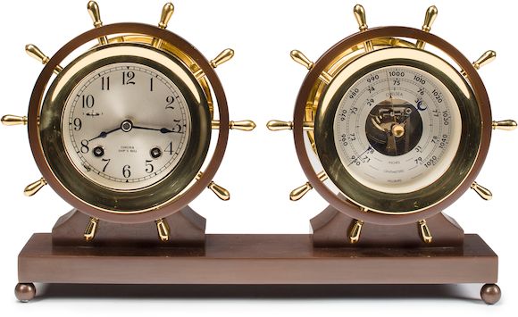 Bonhams : A 4-inch "Mariner" ship's wheel clock and barometer set 13-3/ ...