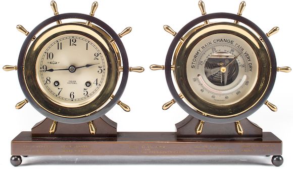 Bonhams : A 4-inch "Mariner" clock and barometer set 14 x 3 x 8-3/4 in ...