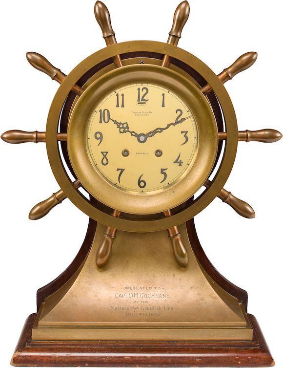 Bonhams : A 6-inch Mariner ship's wheel clock 17-1/2 x 12-1/2 in. (43.1 ...