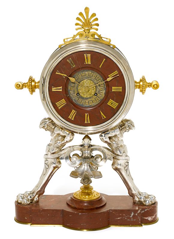 Bonhams : A French gilt and silvered bronze and rouge marble mantel ...