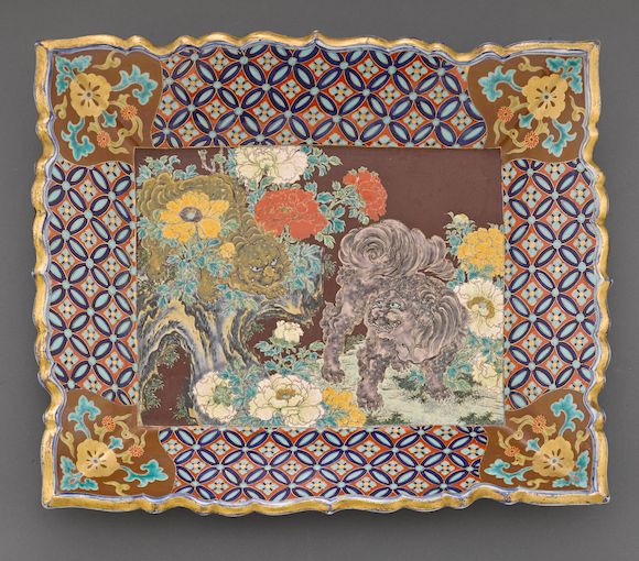 Bonhams : A large Fukagawa rectangular tray with barbed rim By the ...