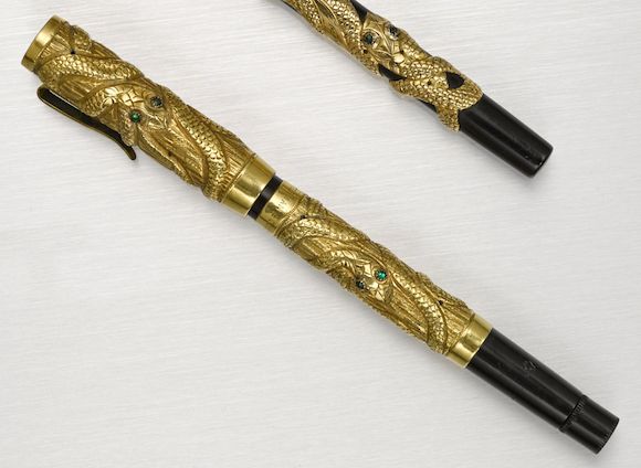 Bonhams : A.A. WATERMAN: Gold-Filled Snake Fountain Pen, Rare Variant ...