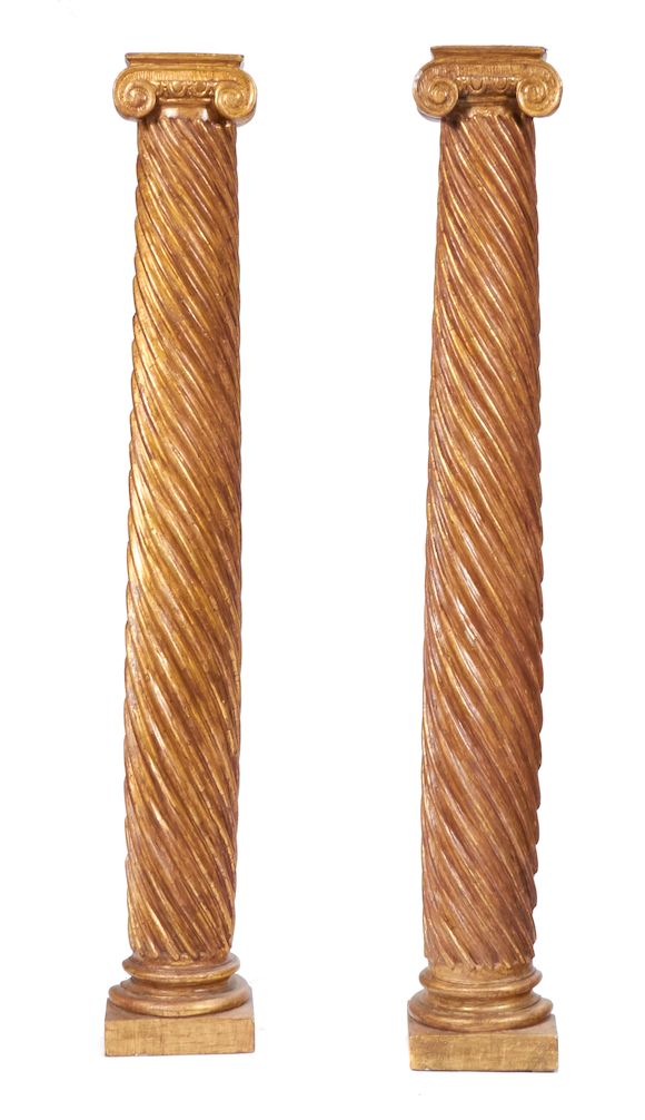Bonhams : A pair of Spanish Rococo giltwood half columns