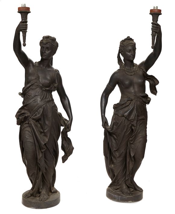 Bonhams : A pair of contemporary molded figural torchères of women each ...