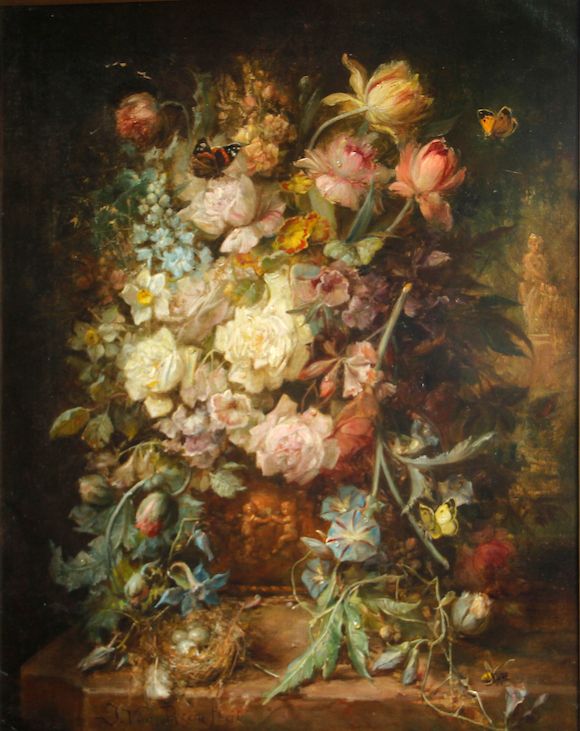 Bonhams : T. van Reem A still life of roses and other flowers with ...