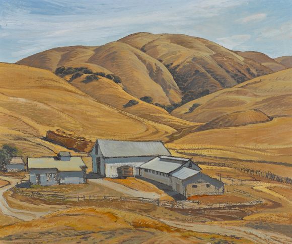Bonhams : Ray Strong (American, 1905-2006) Ranch with rolling hills ...