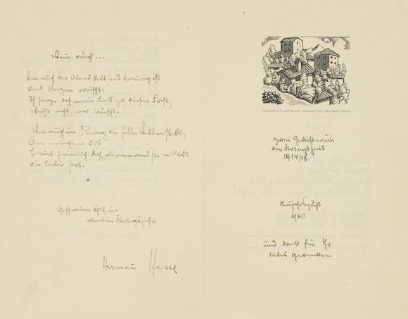 Bonhams : HESSE, HERMANN. 1877-1962. Autograph Manuscript Signed ...