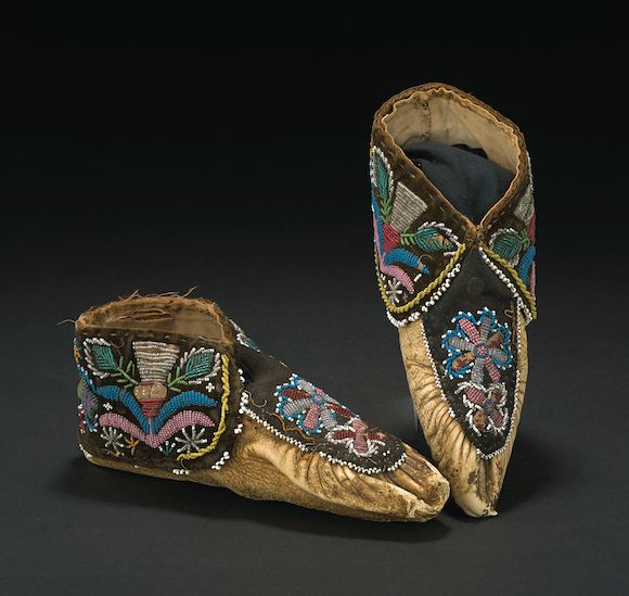Bonhams : A pair of Huron beaded moccasins