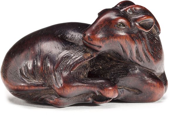 Bonhams : A wood netsuke of a goat By Yukisada, Edo period (18th/19th ...