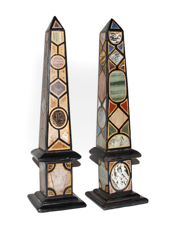 Bonhams : A pair of Neoclassical style specimen marble obelisks