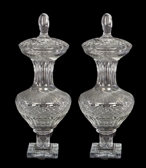 Bonhams A Large Pair Of Neoclassical Style Cut Glass Covered Vases