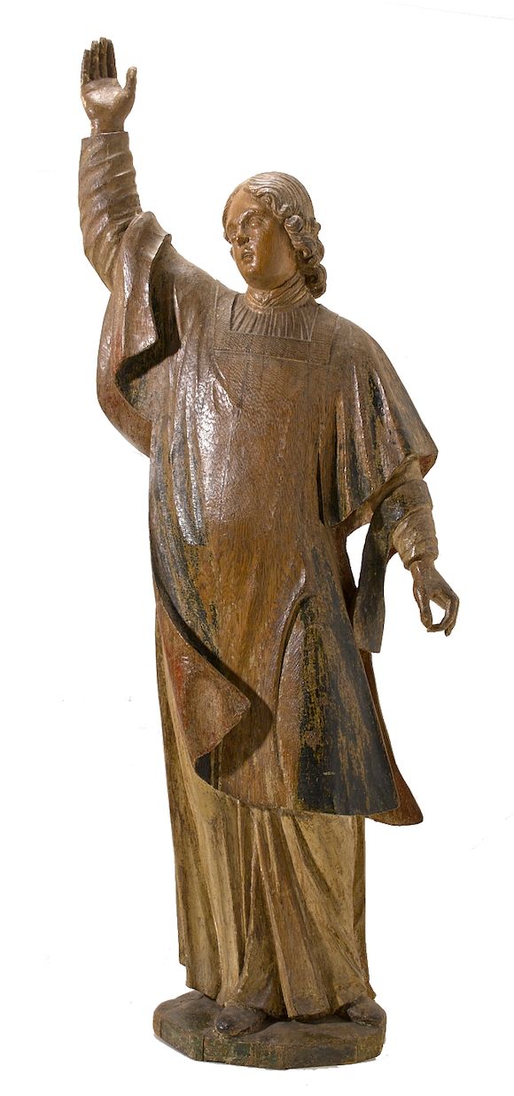 Bonhams : A European Baroque oak figure of a male saint 18th century