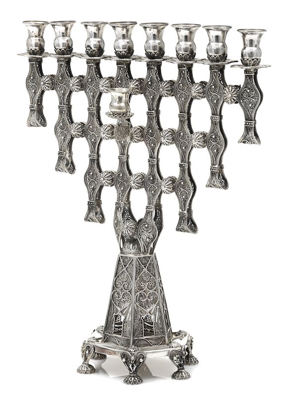 Bonhams : An Israeli sterling silver filigree Hanukkah lamp no maker's ...