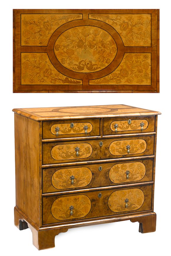 Bonhams : A Queen Anne marquetry inlaid walnut chest of drawerscirca 1700
