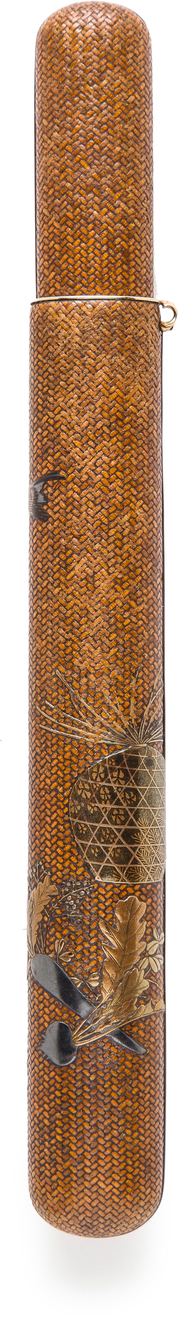 Bonhams : A woven rattan kiseruzutsu (pipe case) Edo period (19th century)