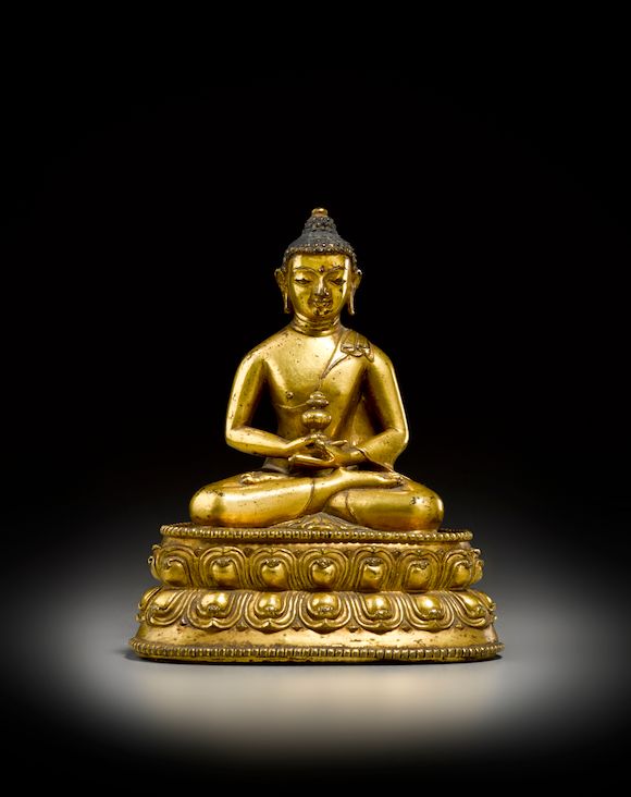 Bonhams : A gilt copper alloy figure of Amitayus Tibet or China, 14th ...