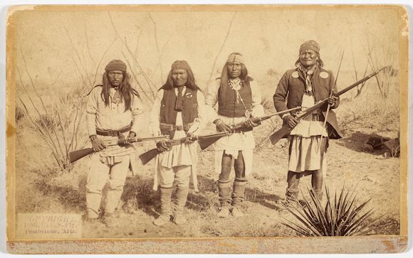 Bonhams : GERONIMO, SON & TWO PICKED BRAVES. Albumen print photograph ...